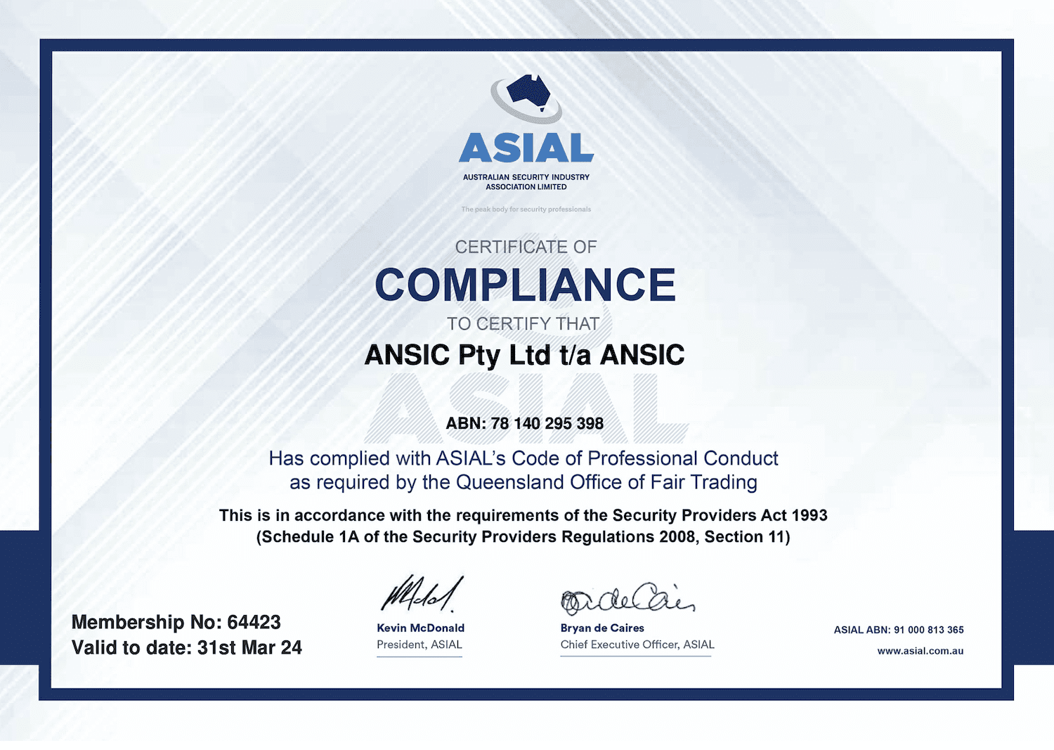 ASIAL Code of Professional Conduct Statutory Compliance | ANSIC™